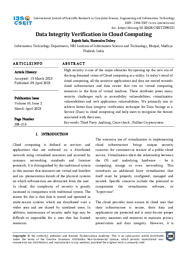 (PDF) Data Integrity Verification in Cloud Computing