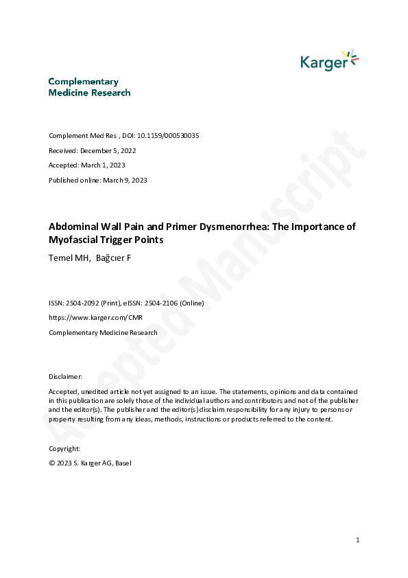 (PDF) Abdominal Wall Pain and Primer Dysmenorrhea: The Importance of ...