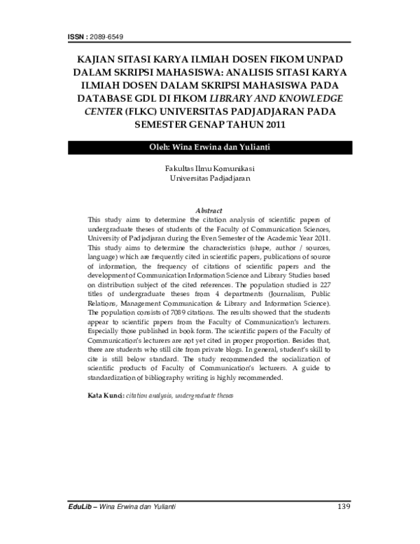 (PDF) Kajian Sitasi Karya Ilmiah Dosen Fikom Unpad Dalam Skripsi ...