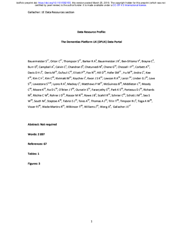 (PDF) The Dementias Platform UK (DPUK) Data Portal