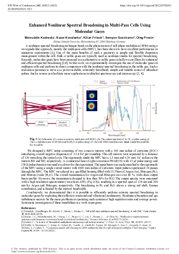 (PDF) Enhanced Nonlinear Spectral Broadening in Multi-Pass Cells Using Molecular Gases