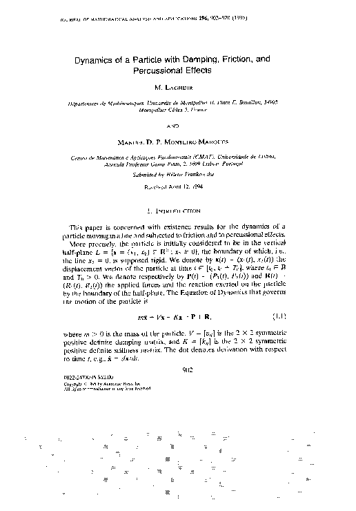 (PDF) Dynamics of a Particle with Damping, Friction, and Percussional ...