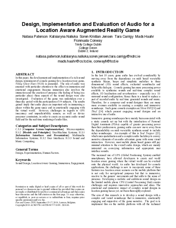 (PDF) Design, implementation and evaluation of audio for a location aware augmented reality game