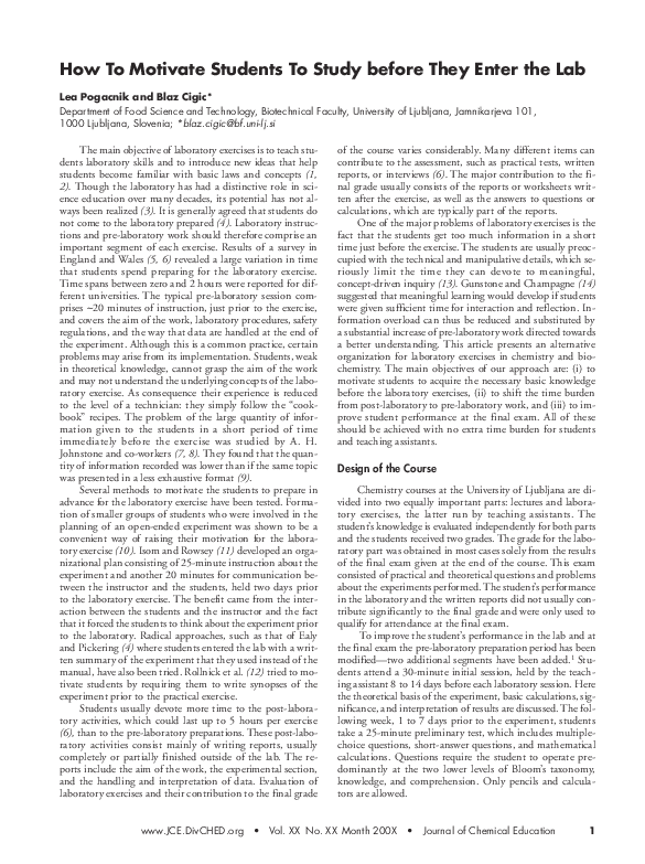 (PDF) How To Motivate Students To Study before They Enter the Lab