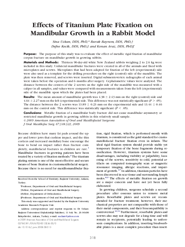 (PDF) Effects of Titanium Plate Fixation on Mandibular Growth in a ...