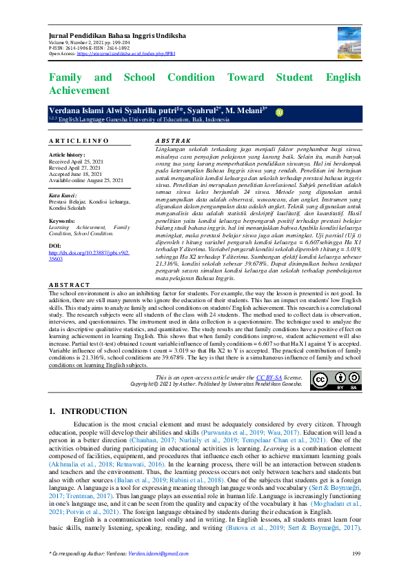 (PDF) Family and School Condition Toward Student English Achievement