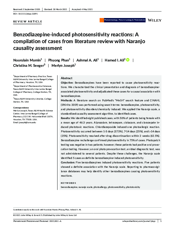 (PDF) Benzodiazepine‐induced photosensitivity reactions: A compilation ...