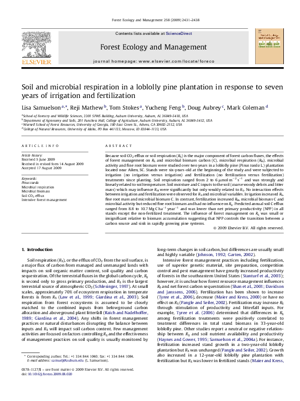 (PDF) Soil and microbial respiration in a loblolly pine plantation in response to seven years of ...