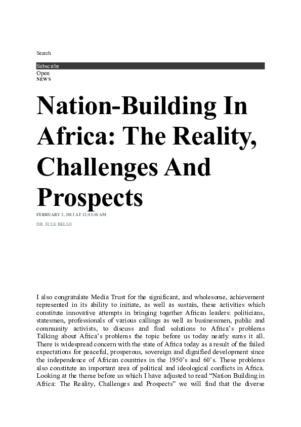 (DOC) Nation-Building In Africa: The Reality, Challenges And Prospects