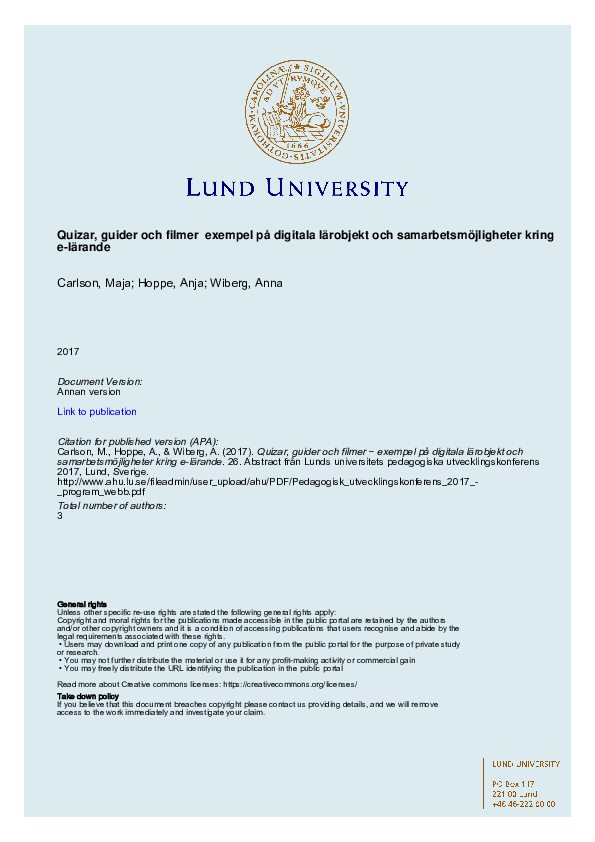 (PDF) Quizar, guider och filmer − exempel på digitala lärobjekt och ...