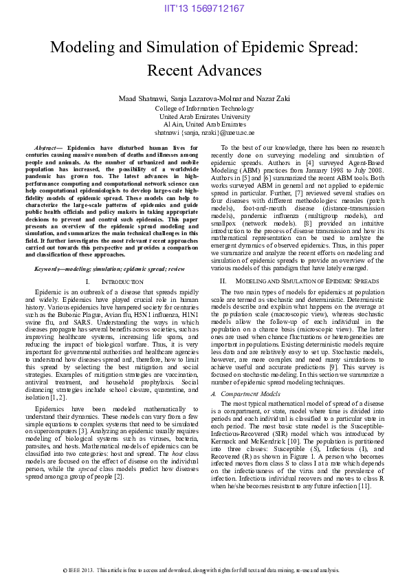 (PDF) Modeling and simulation of epidemic spread: Recent advances