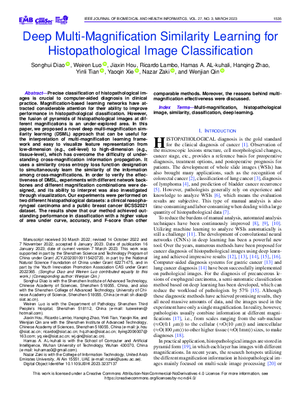 (PDF) Deep Multi-Magnification Similarity Learning for Histopathological Image Classification