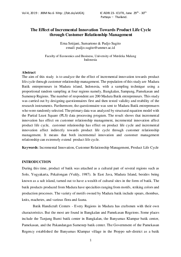 Pdf The Effect Of Incremental Innovation Towards Product Life Cycle Through Customer