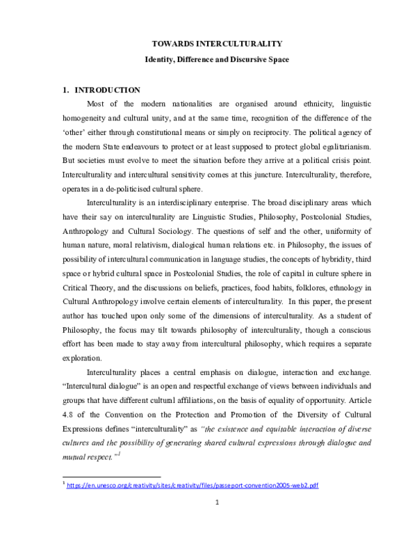 (PDF) Towards Interculturality Identity, Difference and Discursive ...