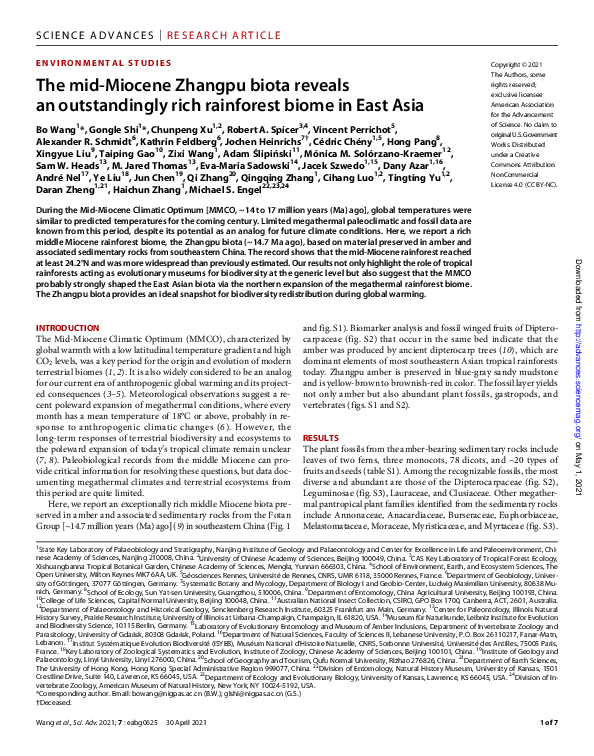 (PDF) The mid-Miocene Zhangpu biota reveals an outstandingly rich ...