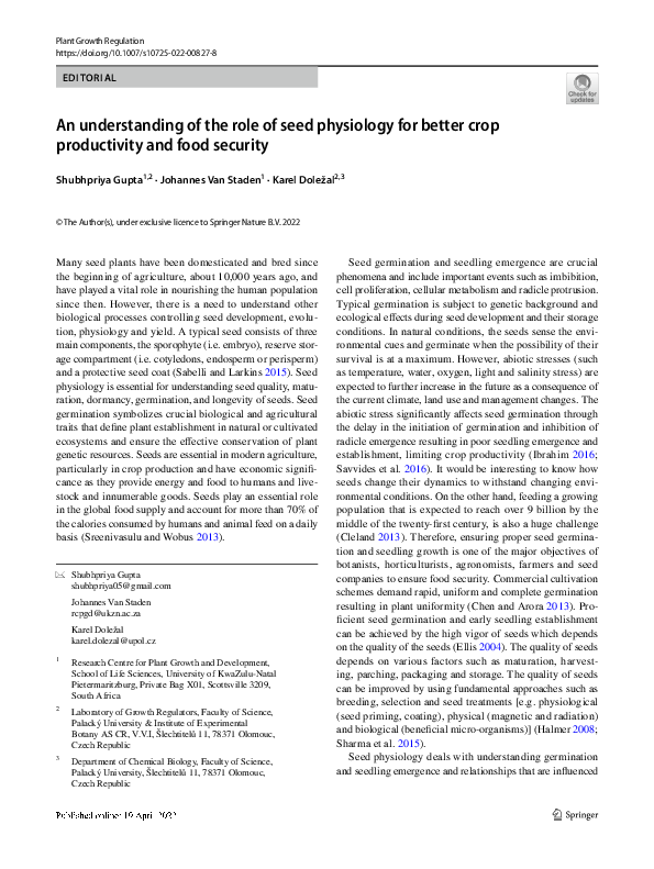 (PDF) An understanding of the role of seed physiology for better crop ...