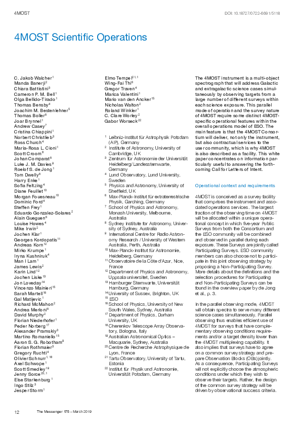 (PDF) 4MOST Scientific Operations