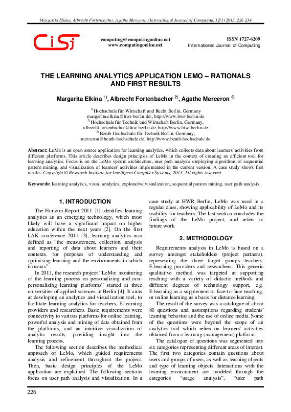 (PDF) Learning Analytics Application: Rationale and Initial Results
