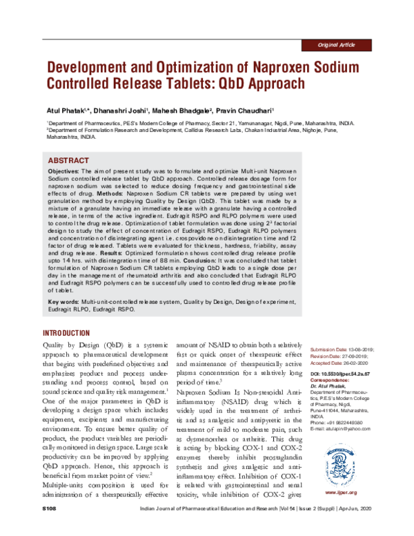 (PDF) Development and Optimization of Naproxen Sodium Controlled ...