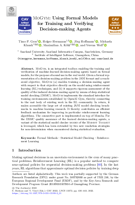 (PDF) MoGym: Using Formal Models for Training and Verifying Decision-making Agents