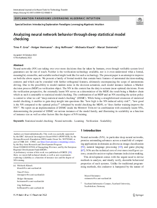 (PDF) Analyzing neural network behavior through deep statistical model checking