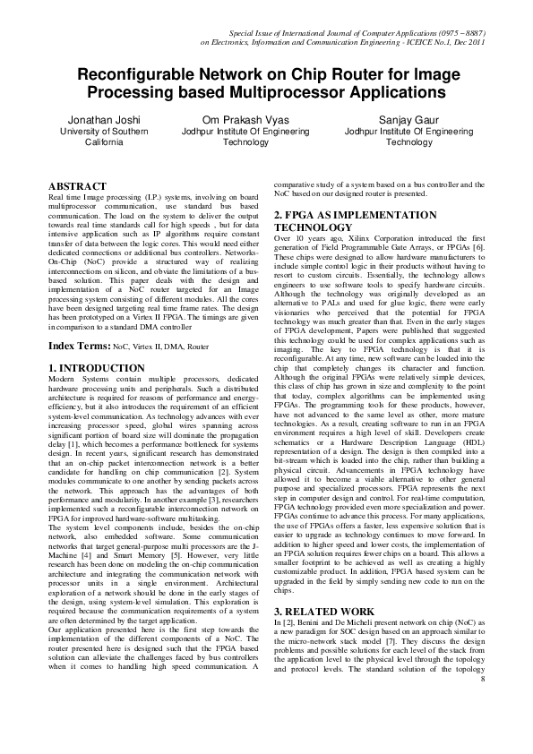 Pdf Reconfigurable Network On Chip Router For Image Processing Based