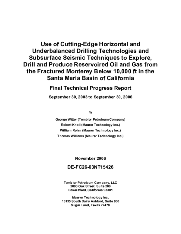 (PDF) Use of Cutting-Edge Horizontal and Underbalanced Drilling Technologies and Subsurface ...