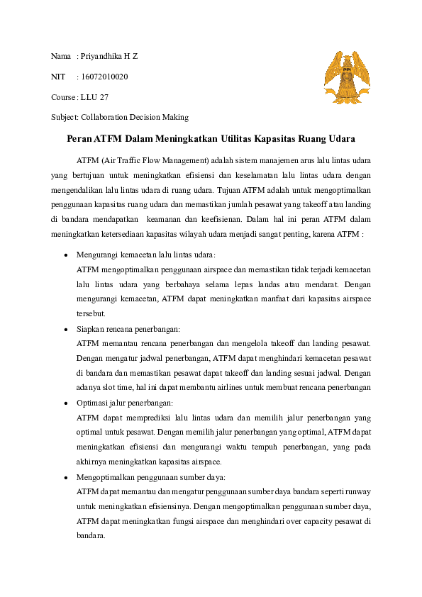 (PDF) Peran ATFM Dalam Meningkatkan Utilitas Kapasitas Ruang Udara