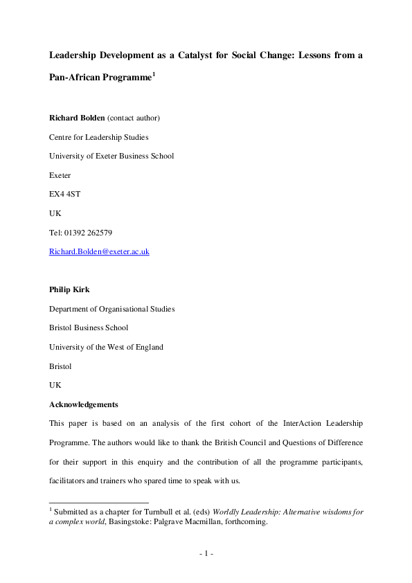 (PDF) Leadership Development as a Catalyst for Social Change