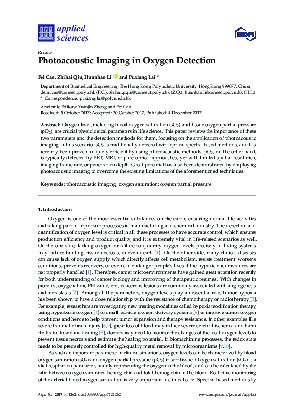 (PDF) Photoacoustic Imaging in Oxygen Detection