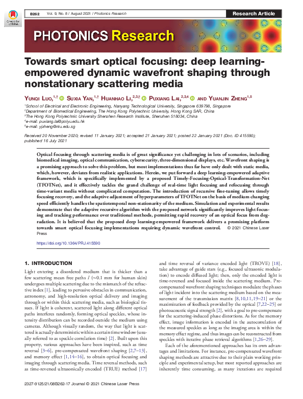 (PDF) Towards smart optical focusing: deep learning-empowered dynamic ...