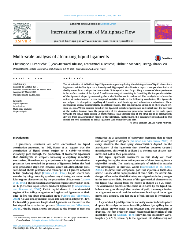 (PDF) Multi-scale analysis of atomizing liquid ligaments
