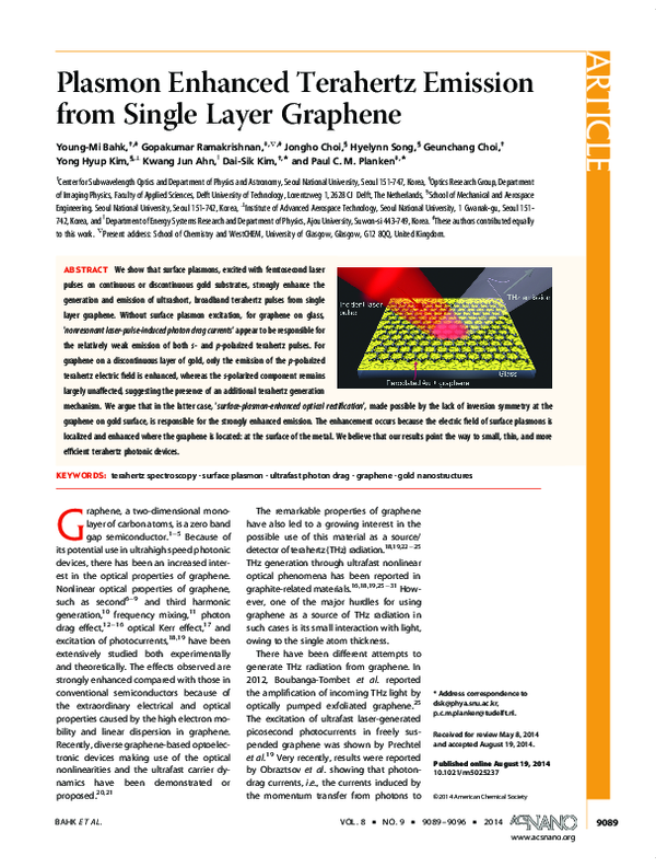(PDF) Plasmon enhanced terahertz emission from single layer graphene