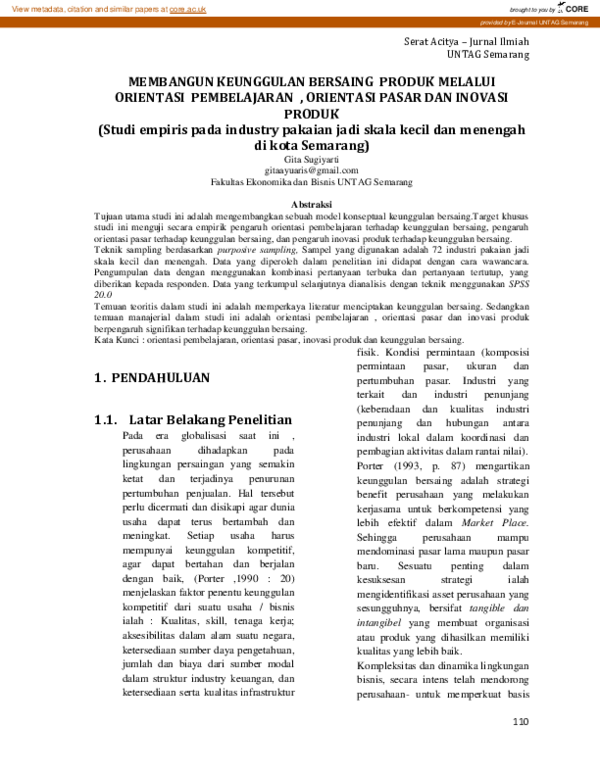 (PDF) MEMBANGUN KEUNGGULAN BERSAING PRODUK MELALUI ORIENTASI PEMBELAJARAN , ORIENTASI PASAR DAN ...