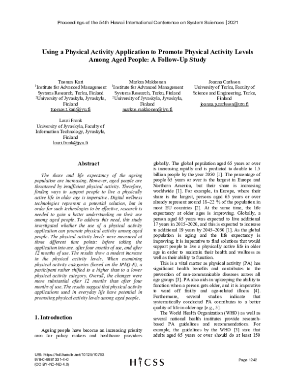 (PDF) Using a Physical Activity Application to Promote Physical Activity Levels Among Aged ...