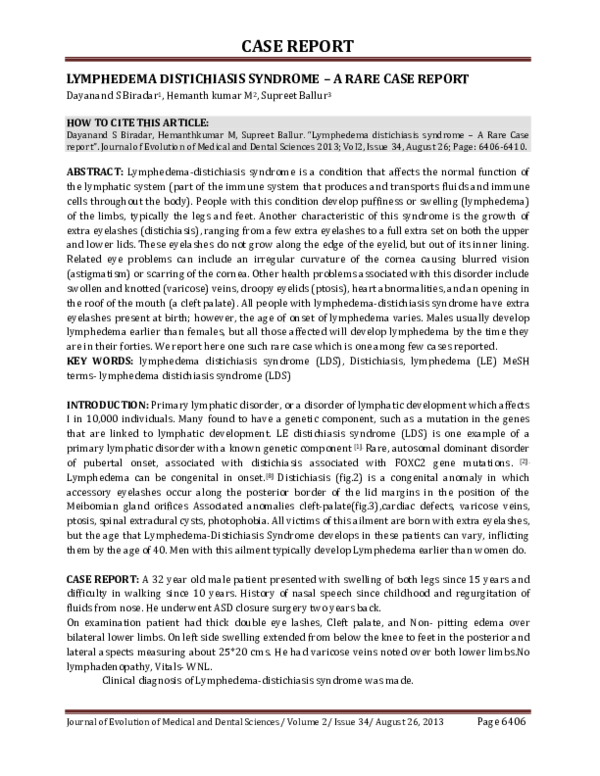 (PDF) Lymphedema Distichiasis Syndrome – a Rare Case Report