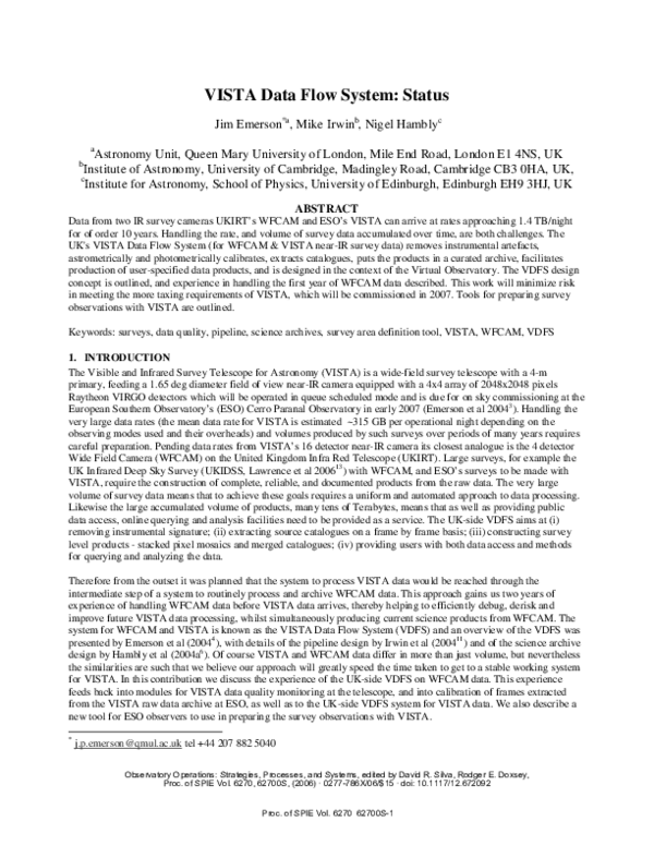 (PDF) VISTA data flow system: status