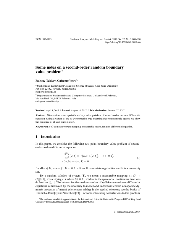 Pdf Some Notes On A Second Order Random Boundary Value Problem