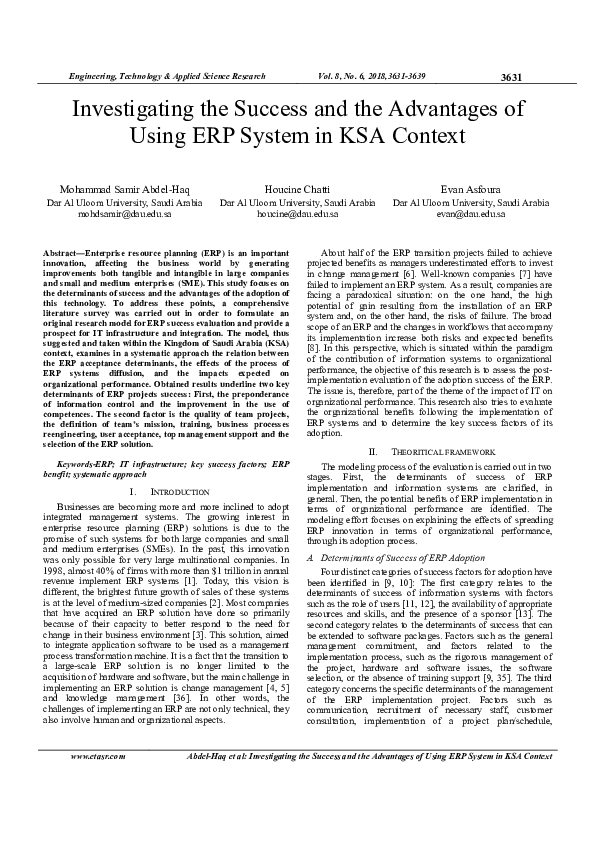 (PDF) Investigating the Success and the Advantages of Using ERP System ...
