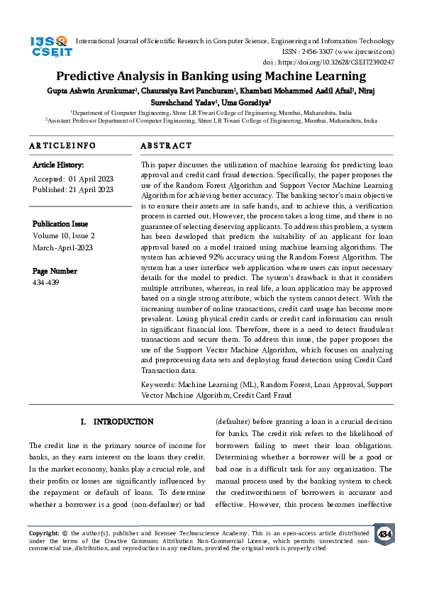 (PDF) Predictive Analysis in Banking using Machine Learning
