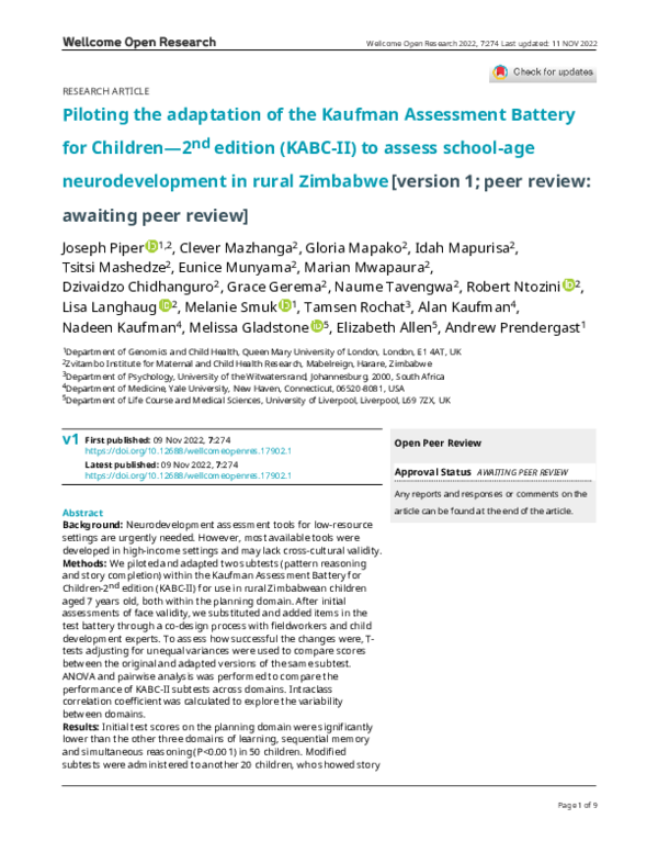 (PDF) Piloting the adaptation of the Kaufman Assessment Battery for ...