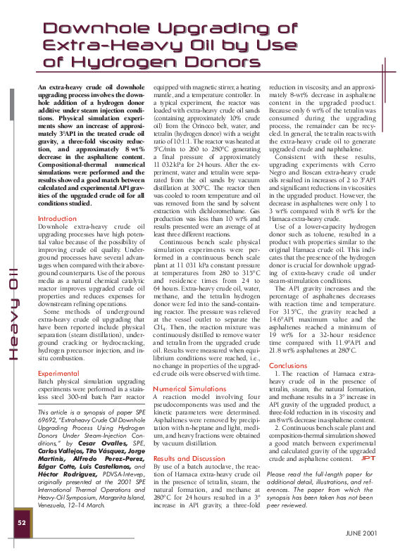 (PDF) Downhole Upgrading of Extra-Heavy Oil by Use of Hydrogen Donors