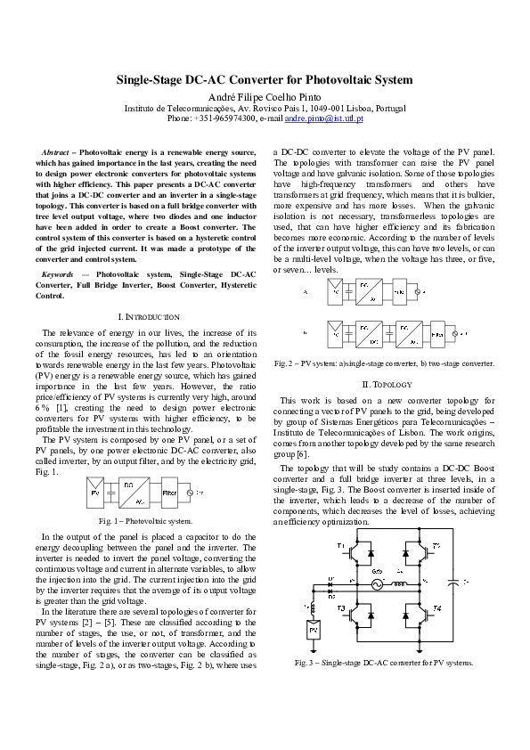 (PDF) Single-stage DC-AC converter for photovoltaic systems