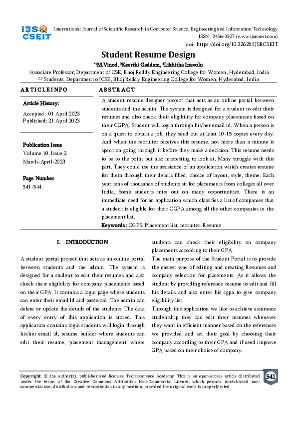 (PDF) Student Resume Design