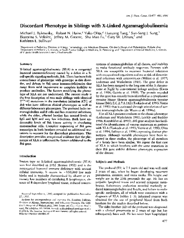 (PDF) Discordant phenotype in siblings with X-linked agammaglobulinemia