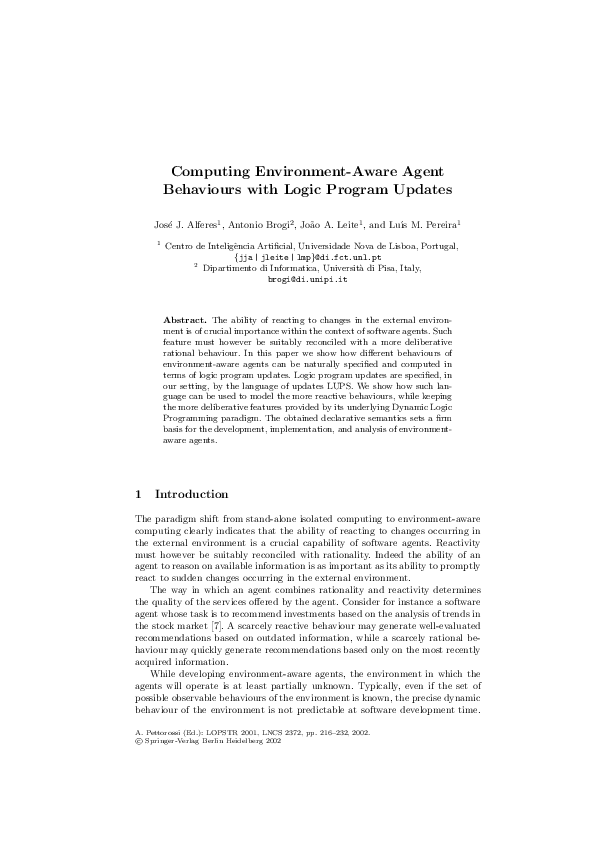 Computing Environment Aware Agent Behaviours With Logic Program Updates 0411