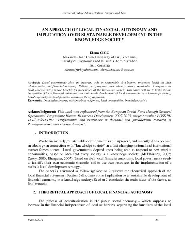 (PDF) An Aproach Of Local Financial Autonomy And Implication Over ...
