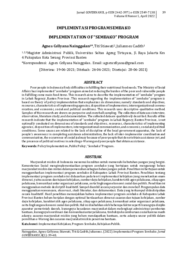 (PDF) Implementasi Program Sembako