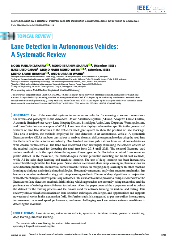 Pdf Lane Detection In Autonomous Vehicles A Systematic Review