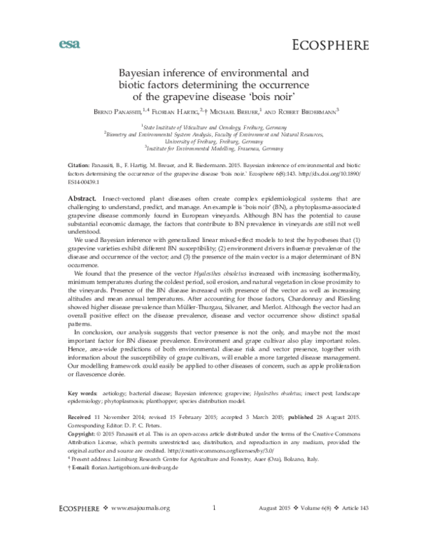 (PDF) Bayesian inference of environmental and biotic factors determining the occurrence of the ...